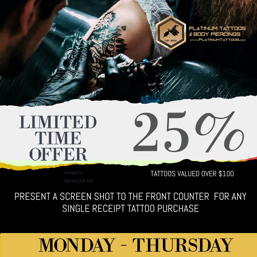 Tattoo Discount | Platinum Tattoos & Piercings
